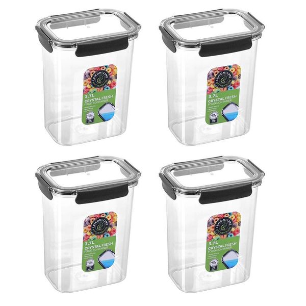 Lemon & Lime 4x 3.7L Crystal Fresh 25cm Plastic Food Container Pantry ...