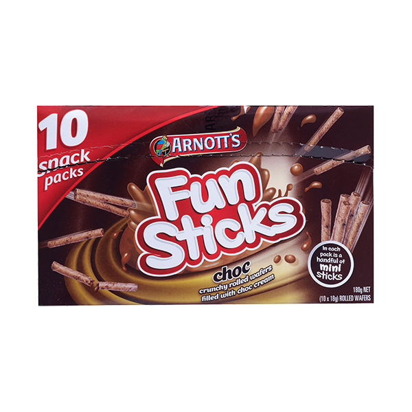 Arnott's Fun Sticks Choc Wafers Snack Packs 10pk Prices - FoodMe